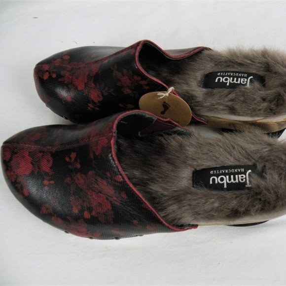 Jambu | Shoes | Nwob Jambu Monaco Red Floral Faux Fur Lined Wood Clogs ...